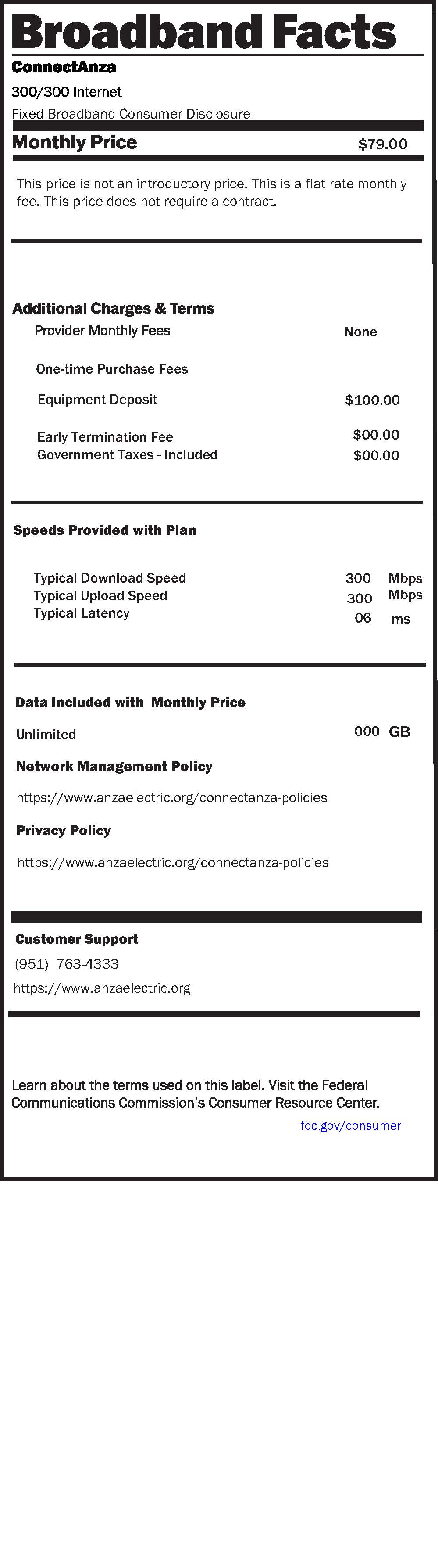 Broadband Fact Labels | Anza Electric Cooperative, Inc